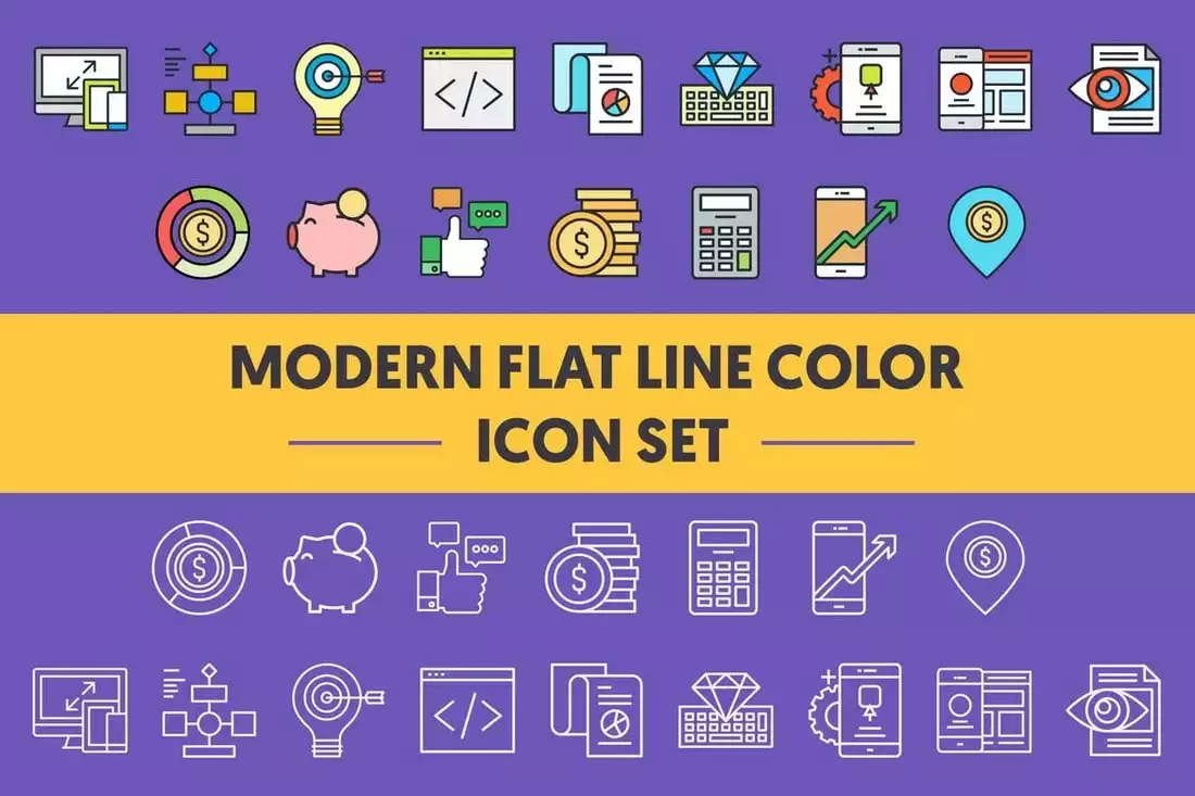 1960 Modern Flat Line Color Icons | Design Shack