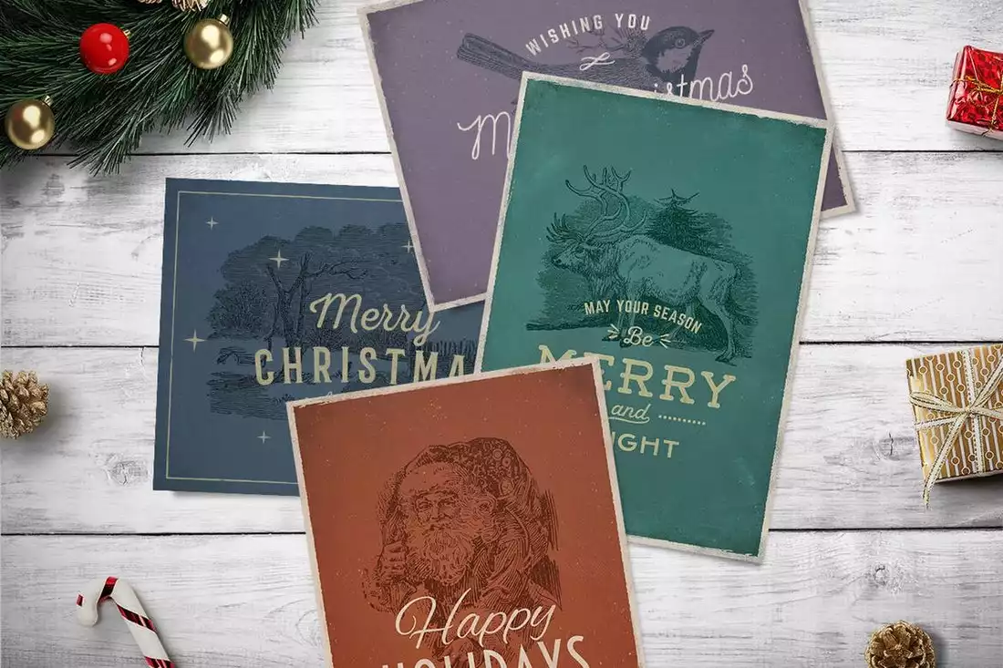 4 Vintage Christmas Cards Templates | Design Shack