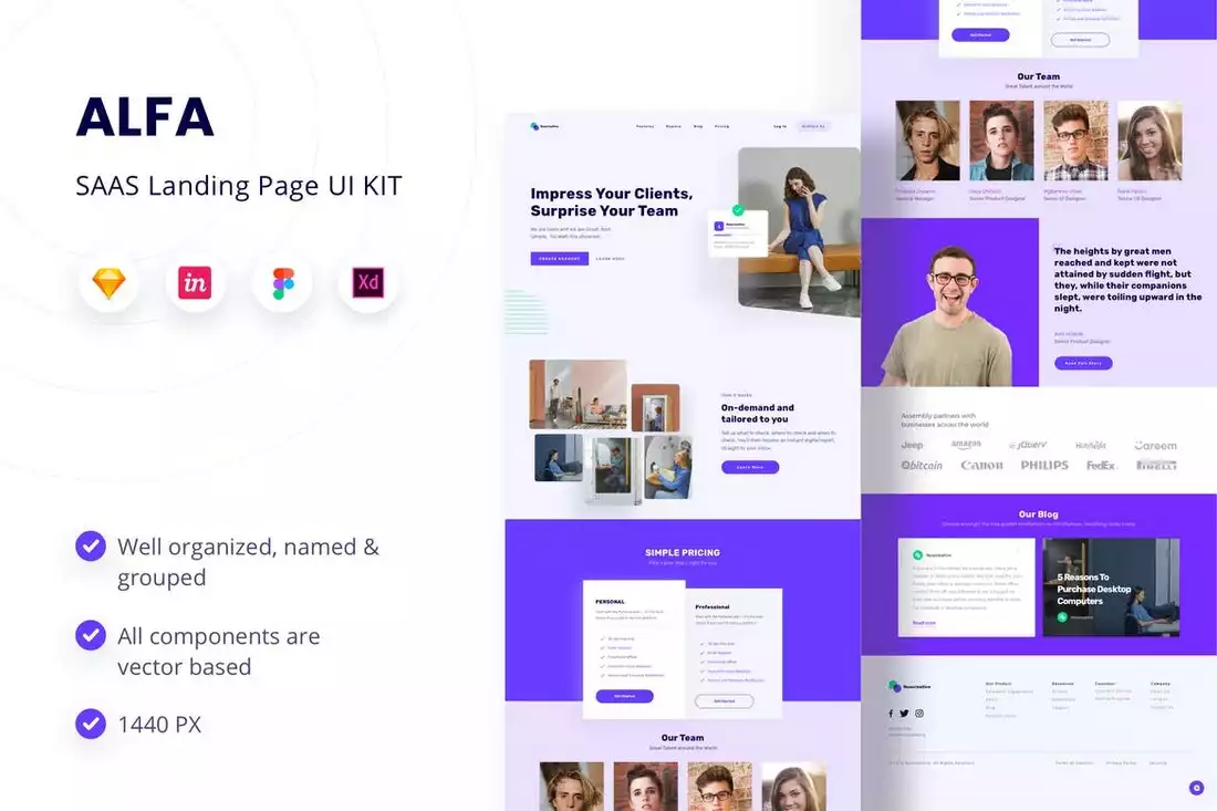 ALFA SaaS Landing Page UI KIT for Sketch | Design Shack
