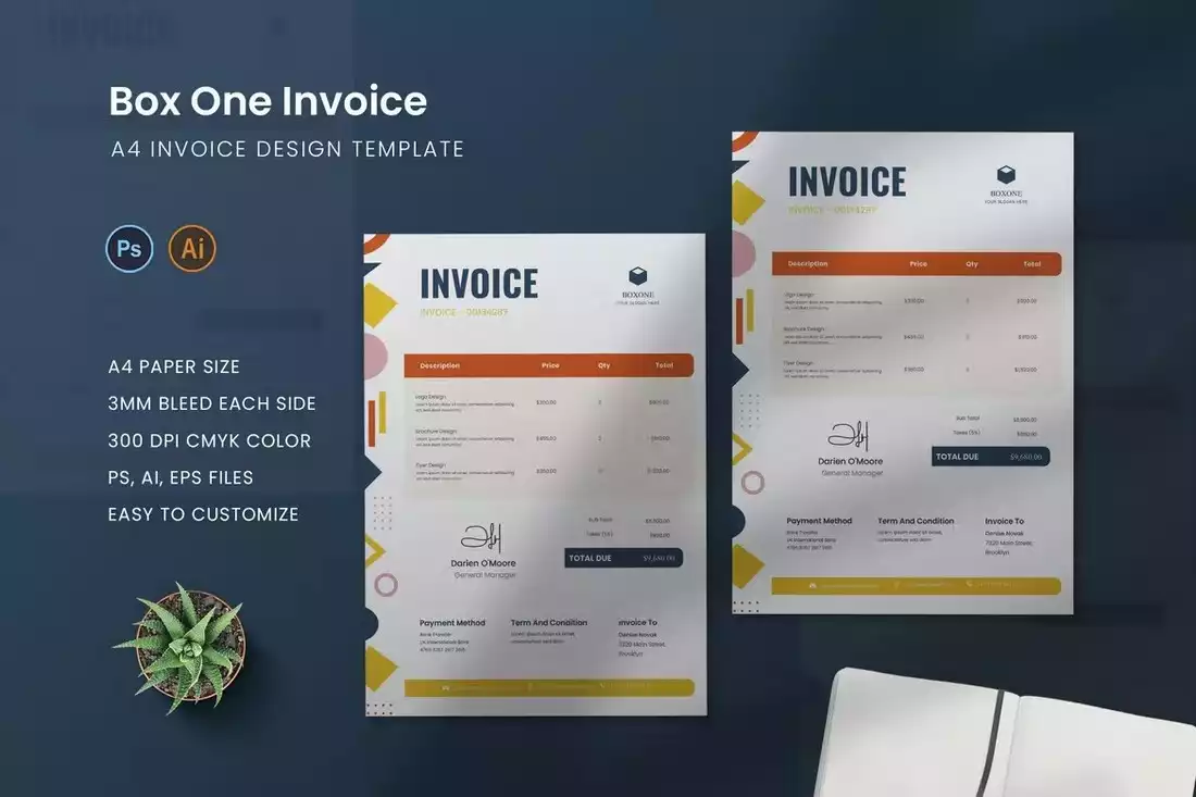 Box One Invoice Template for Illustrator | Design Shack