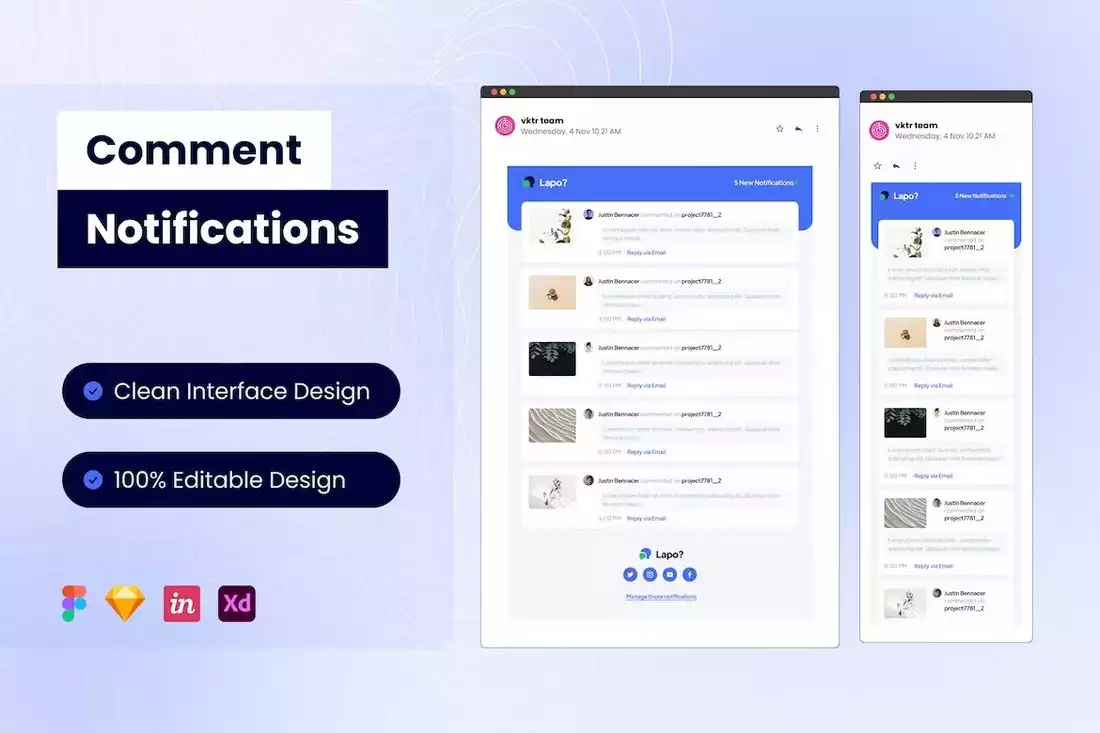 Comment Notifications Email Template for Sketch | Design Shack