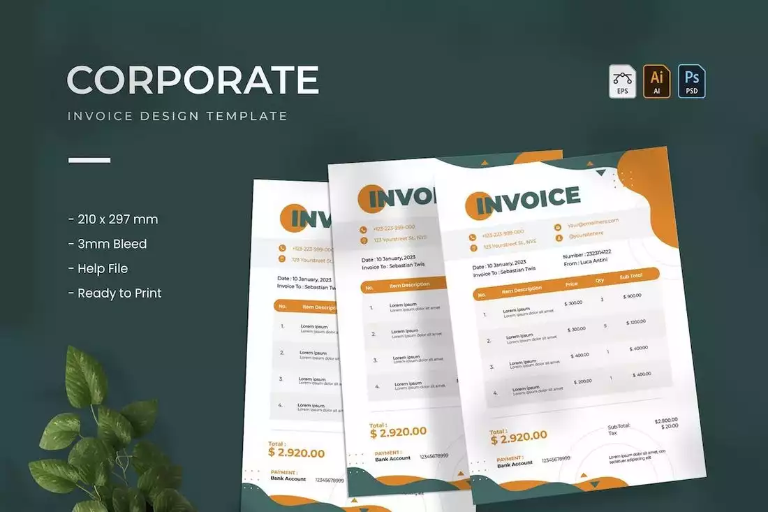 Corporate Modern Invoice Template for Illustrator | Design Shack