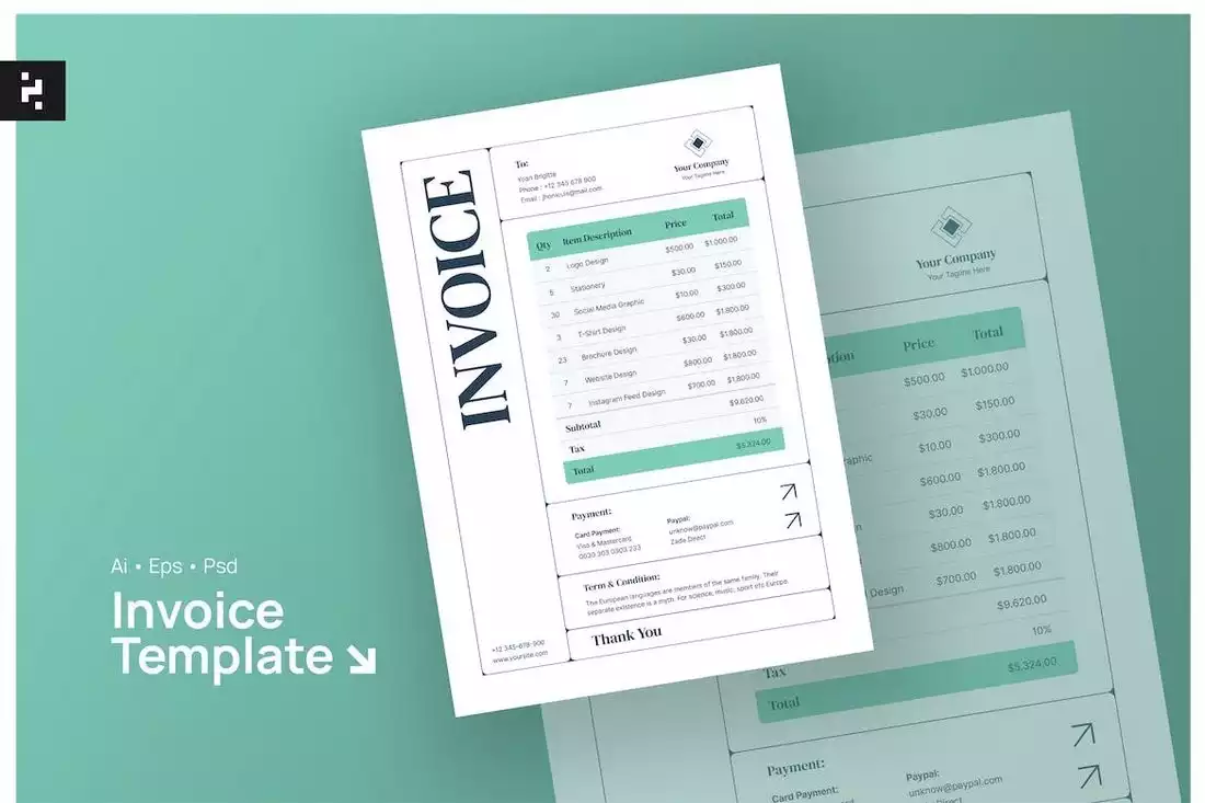 Elegant Simple Invoice Template for Illustrator | Design Shack