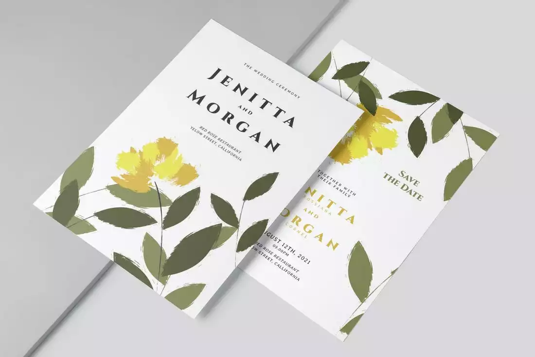 Brush Flower Wedding Wedding Invitation Card Template With Beautiful