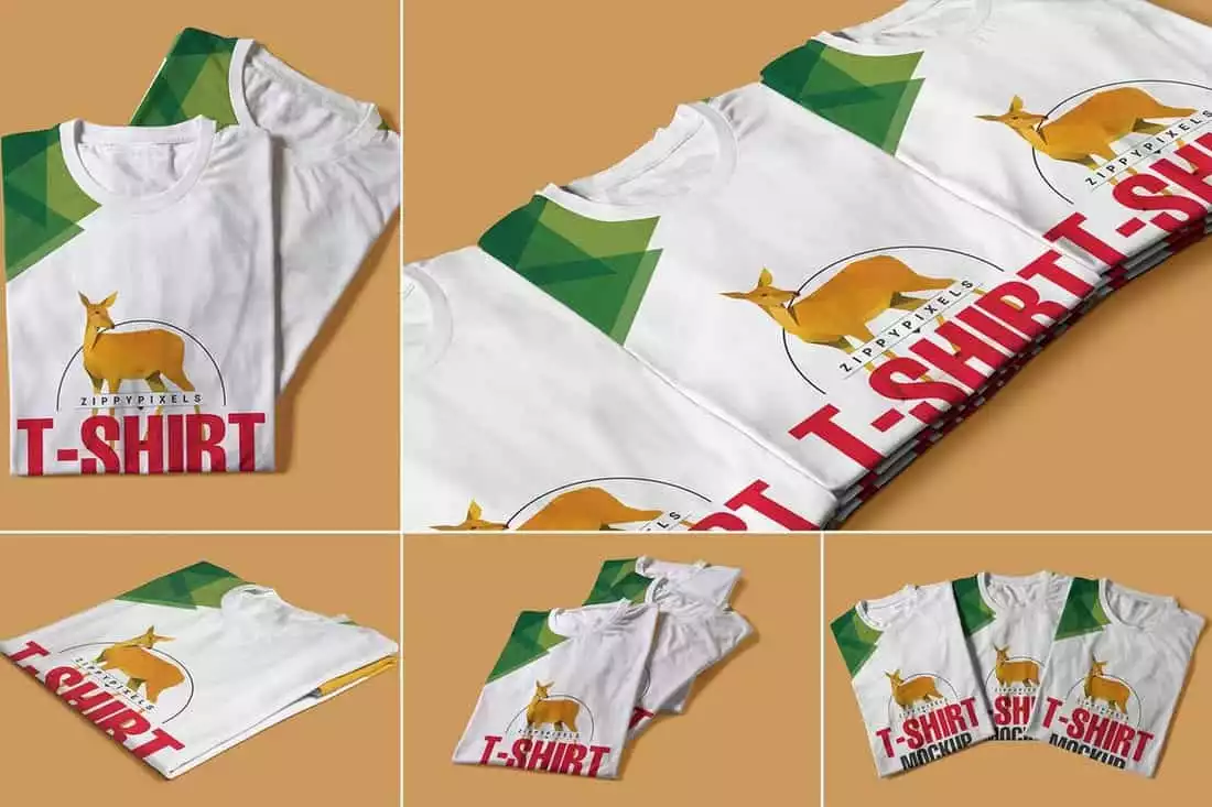 Folded Round-Neck T-Shirts Mockups | Design Shack