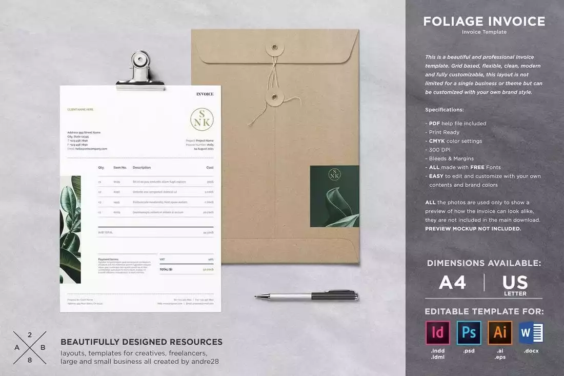 Foliage Elegant Business Invoice Template | Design Shack