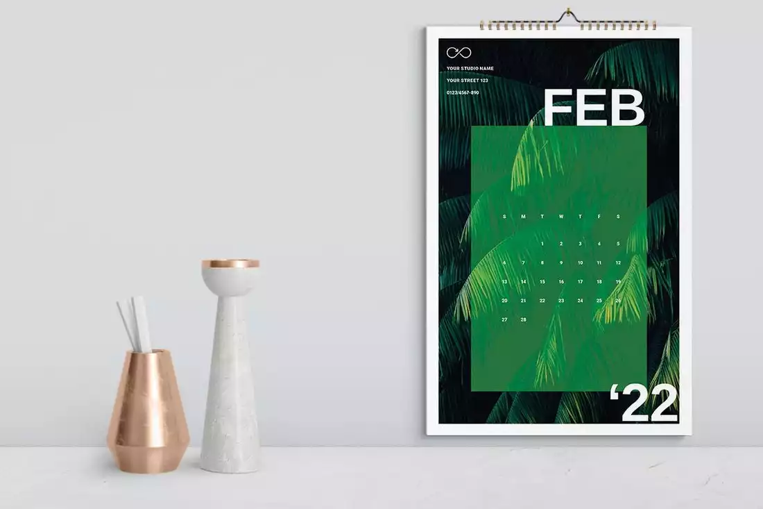 Green Botanical Wall Calendar InDesign Template | Design Shack