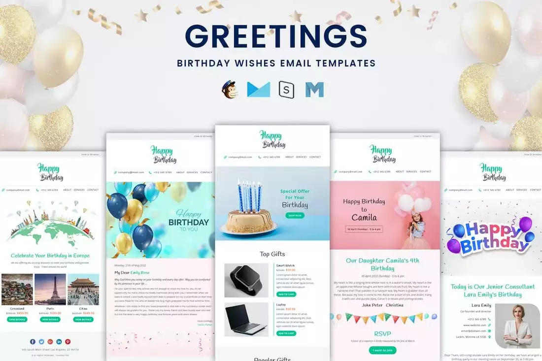 Greetings Birthday Wishes Email Templates Bundle | Design Shack