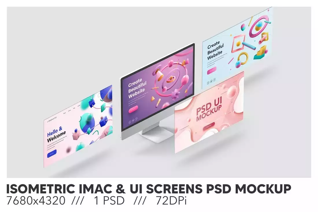 Isometric iMac & Website Screens PSD Mockup | Design Shack
