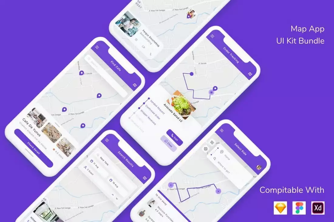 Map App UI Kit Sketch Templates Bundle | Design Shack