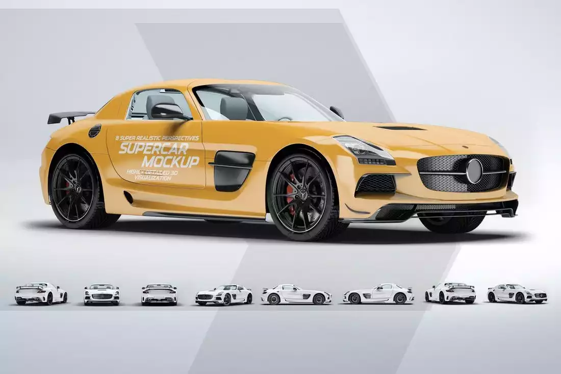 Mercedes SLS AMG Livery Supercar Mockup | Design Shack