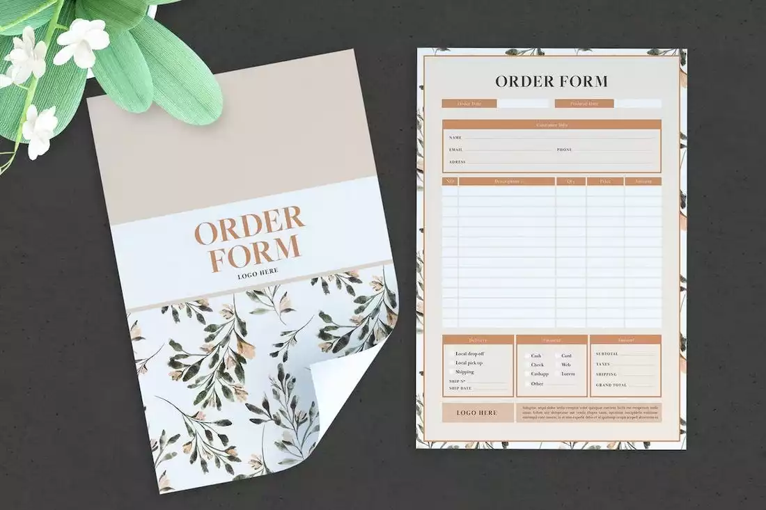 Minimal Watercolor Order Form INDD | Design Shack