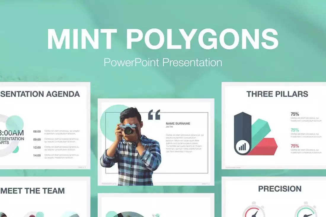 Mint Polygons PowerPoint Template | Design Shack