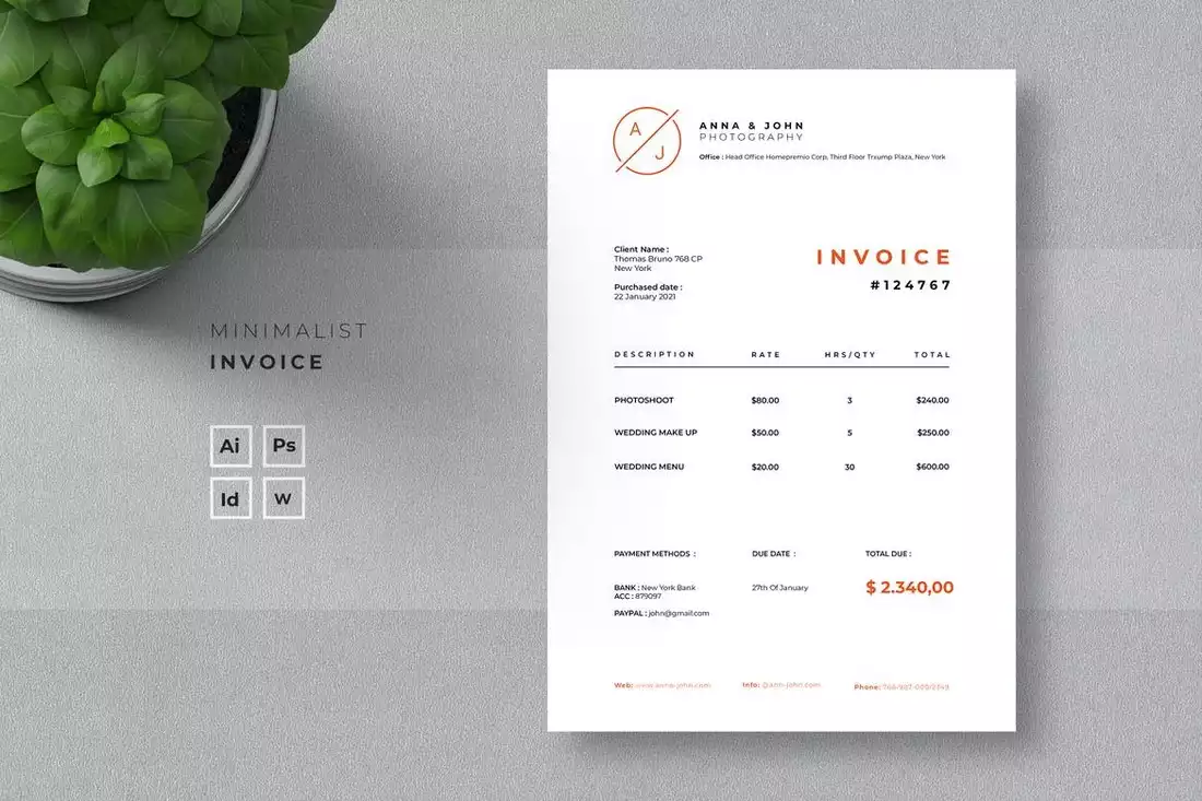 Modern Minimalist Invoice Template Word | Design Shack