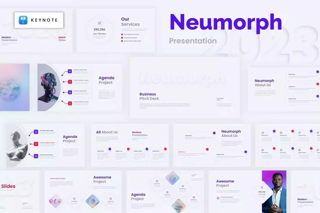 Neumorph Minimal Pitch Deck Keynote Template | Design Shack