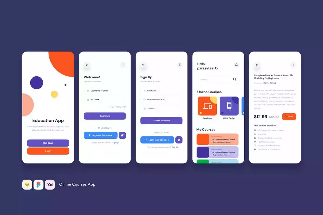 Online Courses App UI Adobe XD Templates Design Shack