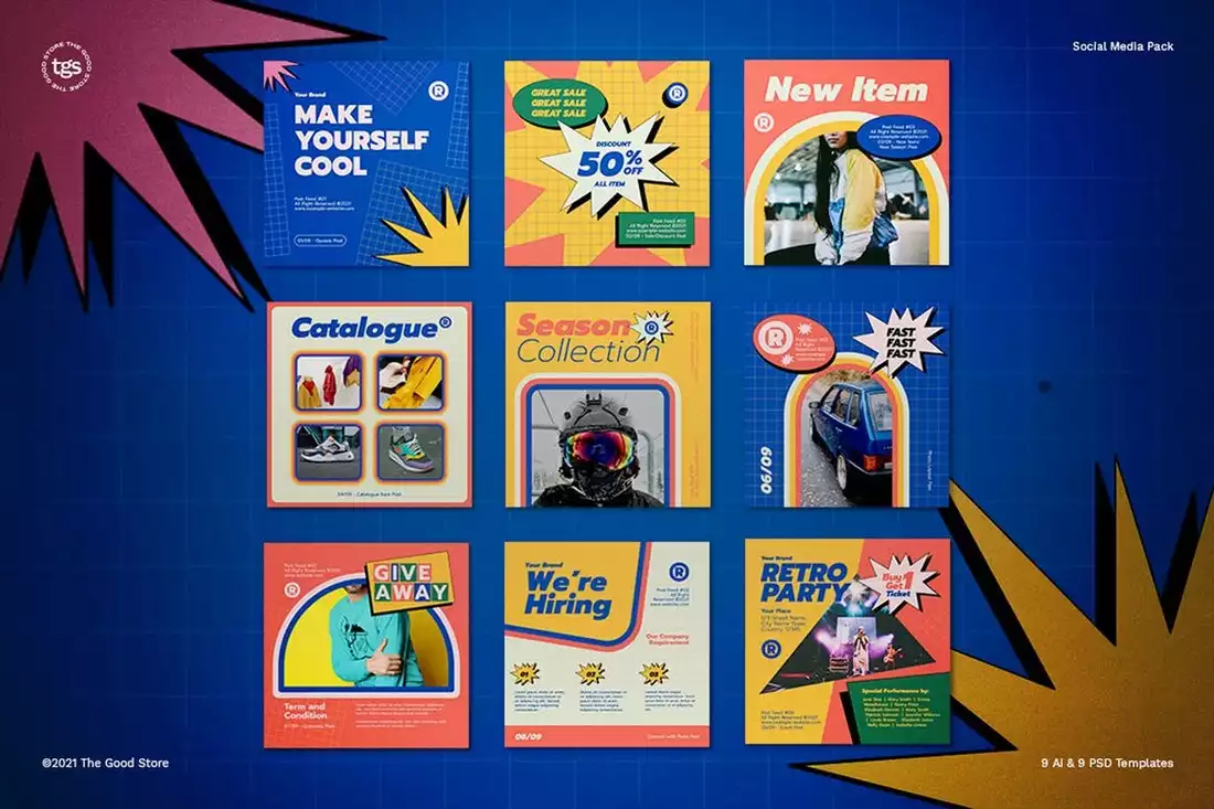 Retrowave 90s Instagram Banner Templates | Design Shack