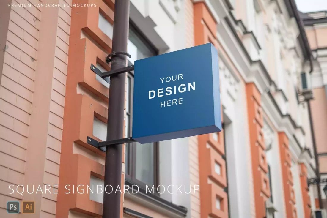 Square Blue Signboard Logo Mockup PSD | Design Shack
