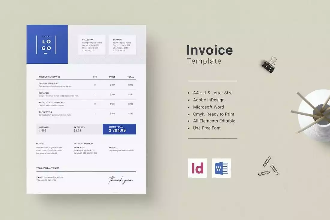Stylish Invoice Template for InDesign | Design Shack