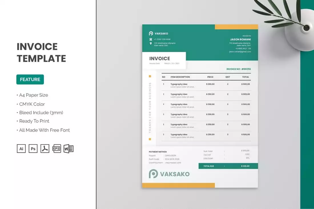 Vakasko Commercial Invoice Template for Word | Design Shack