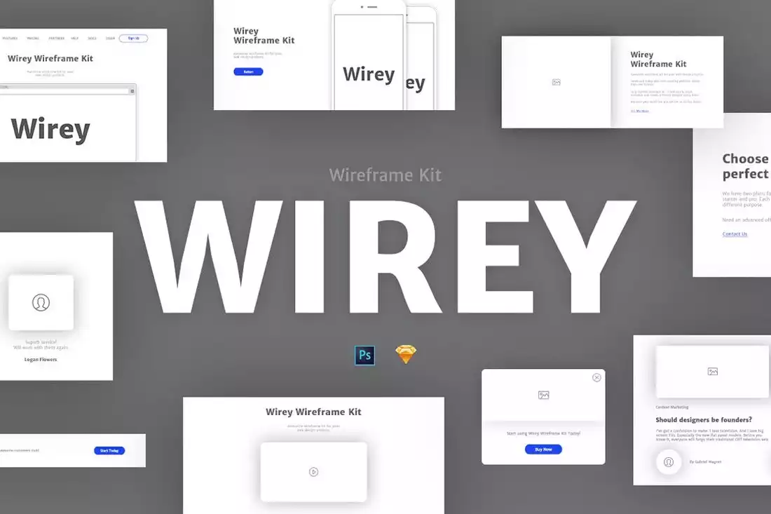 Wirey Wireframe Kit Sketch & PSD Templates | Design Shack