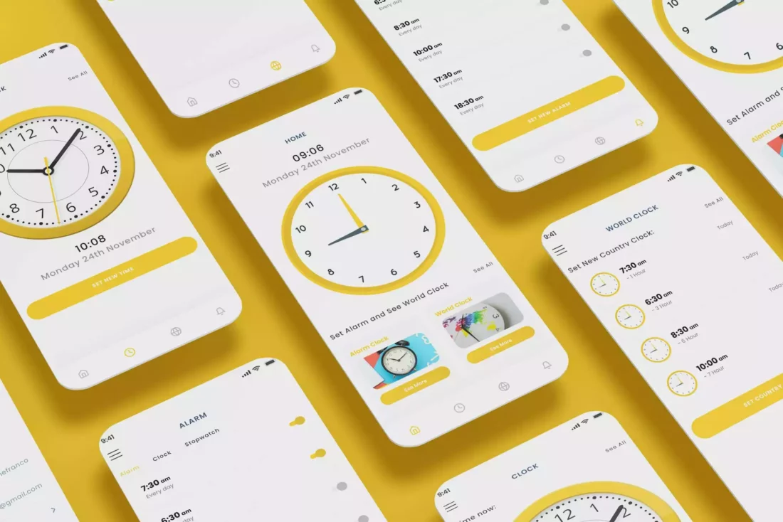 Clock & Alarm App UI Kit | Design Shack