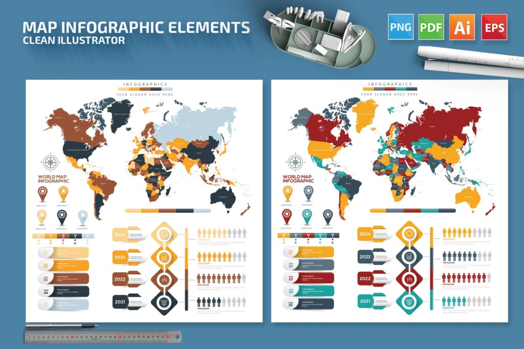 20+ Best World Map Templates for Designers (Free & Pro)