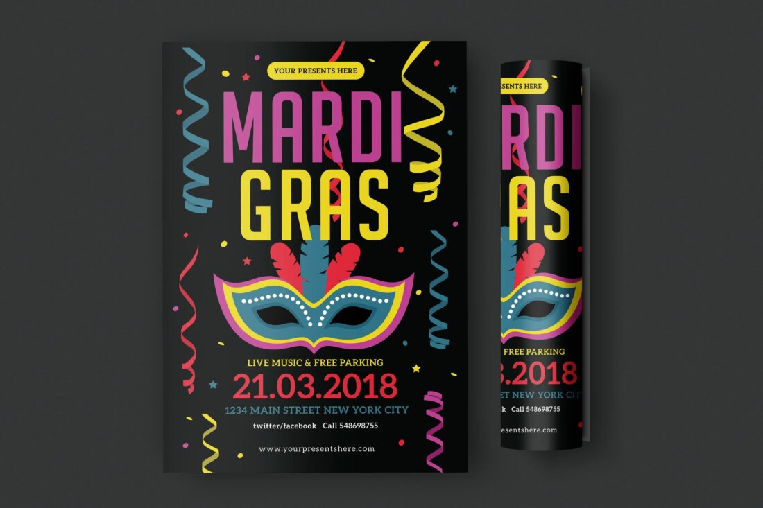 25+ Best Mardi Gras Templates: Masks, Flyers, Invitations & More ...