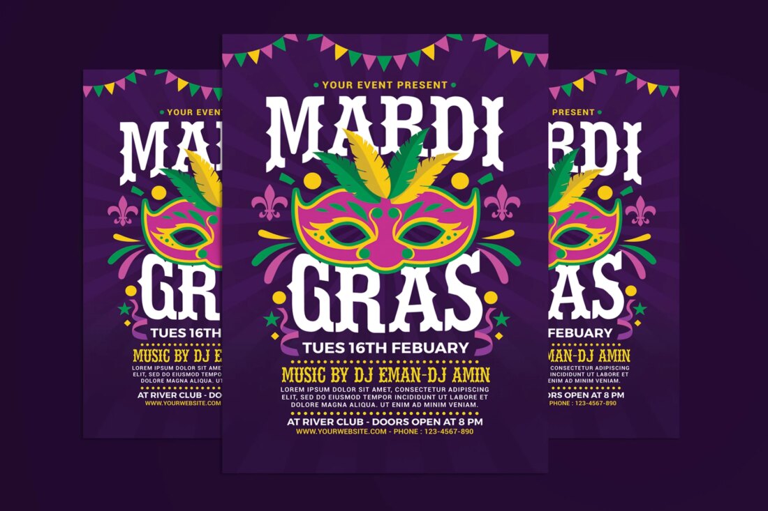 25+ Best Mardi Gras Templates: Masks, Flyers, Invitations & More ...