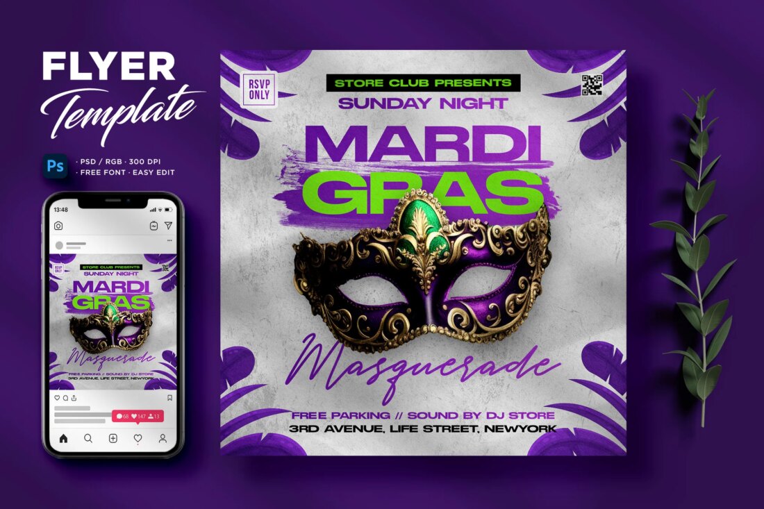 25+ Best Mardi Gras Templates: Masks, Flyers, Invitations & More