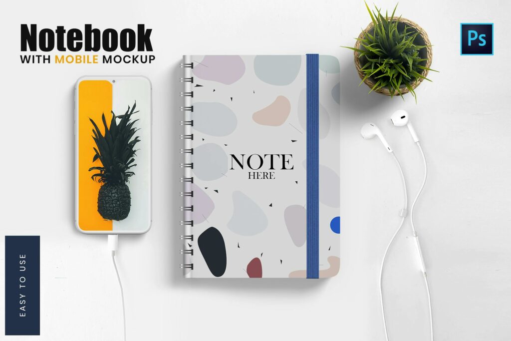 Notebook With Phone Mockup | Design Shack