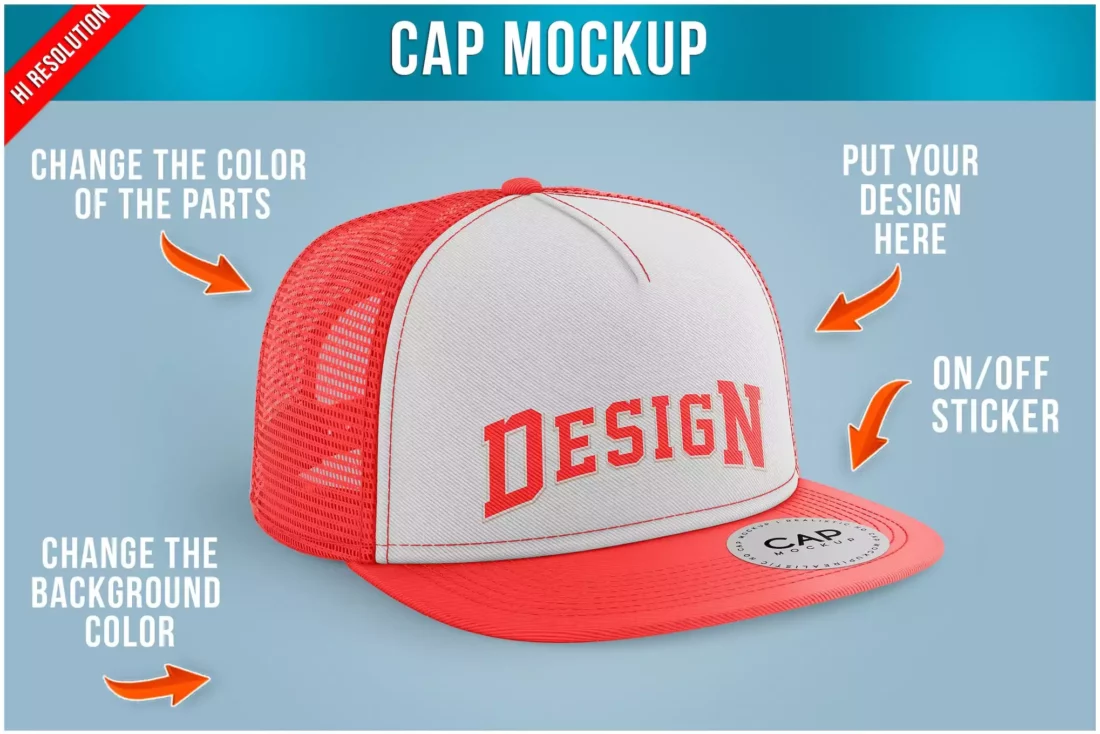 Snapback Truck Hat With Sticker Mockup | Design Shack