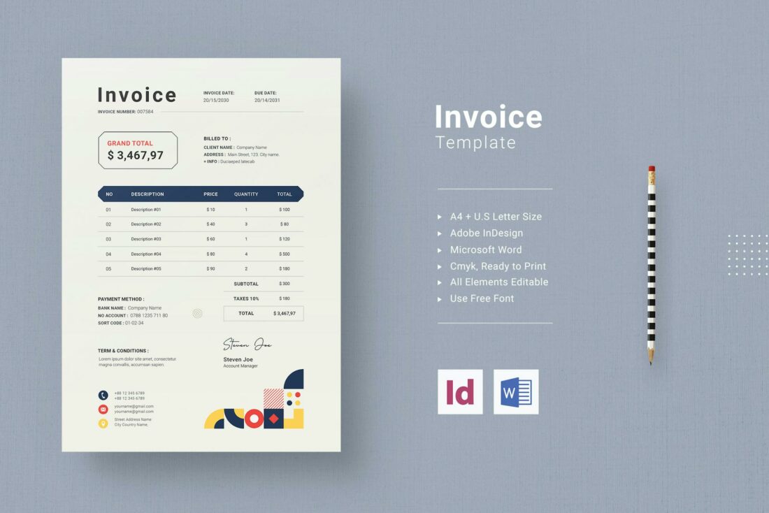 50+ Best Invoice Templates for InDesign & Illustrator (Free + Premium ...